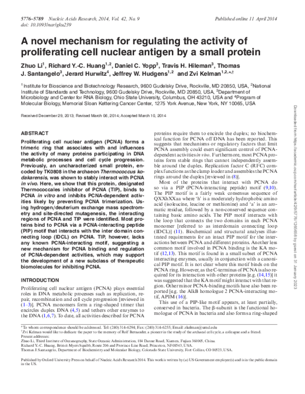 (PDF) A novel mechanism for regulating the activity of proliferating ...
