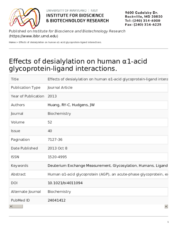 (PDF) Effects of Desialylation on Human α1-Acid Glycoprotein–Ligand ...