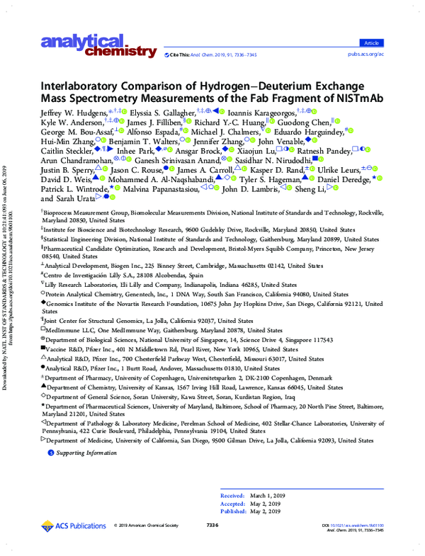 (PDF) Interlaboratory Comparison of Hydrogen–Deuterium Exchange Mass Spectrometry Measurements ...