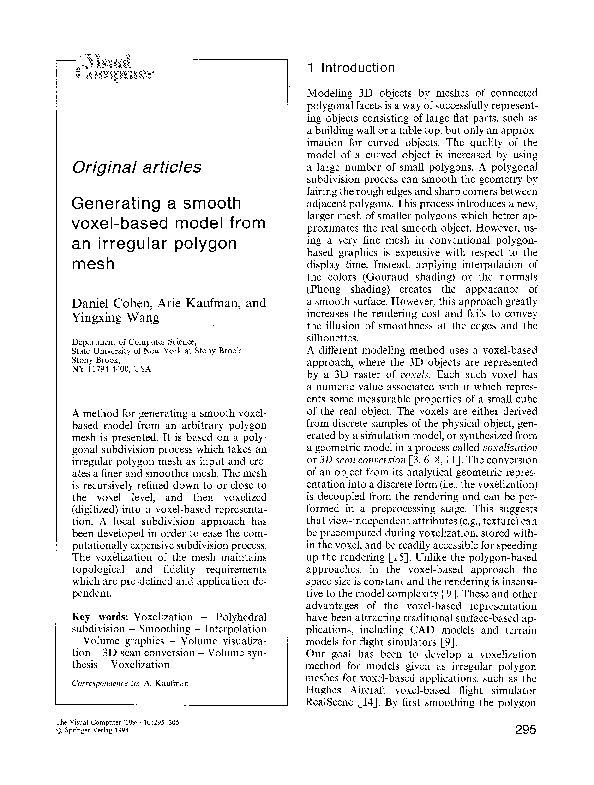 Pdf Generating A Smooth Voxel Based Model From An Irregular Polygon Mesh Yingxing Wang
