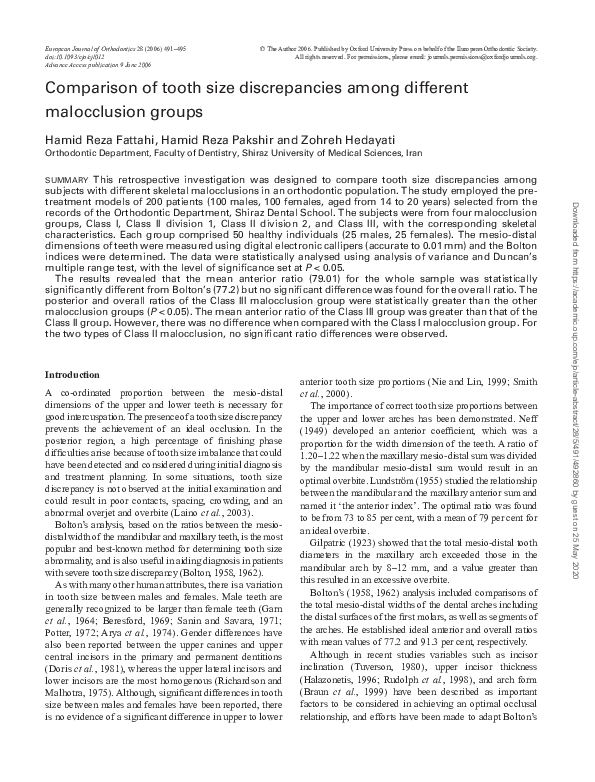 (PDF) Comparison of tooth size discrepancies among different ...