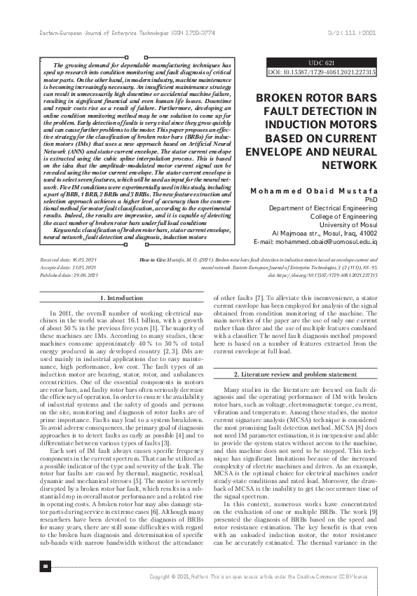 Pdf Broken Rotor Bars Fault Detection In Induction Motors Based On