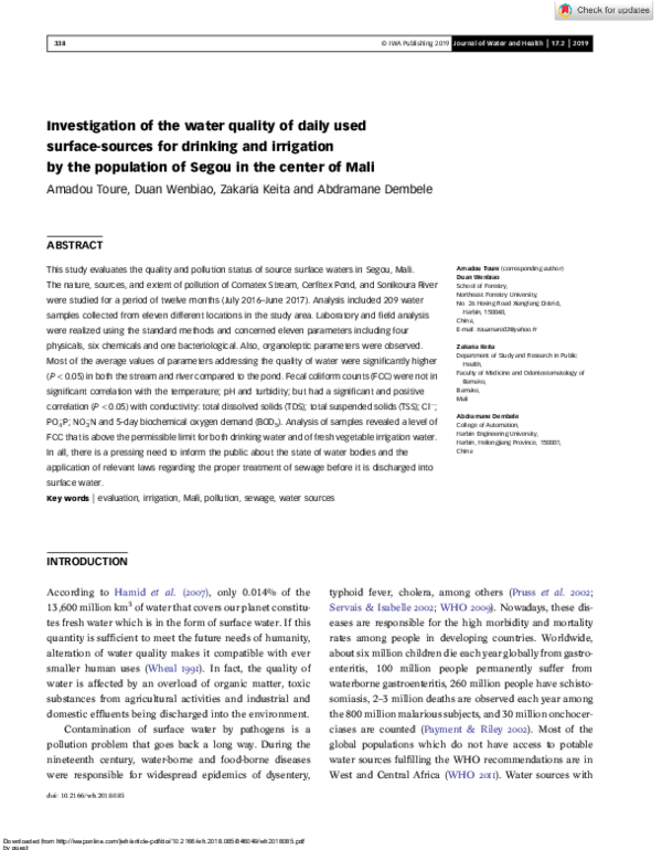 (PDF) Investigation of the water quality of daily used surface-sources ...