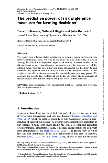 (PDF) The predictive power of risk preference measures for farming ...