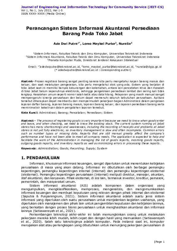 (PDF) Perancangan Sistem Informasi Akuntansi Persediaan Barang Pada Toko Jabat | Ade Dwi Putra ...