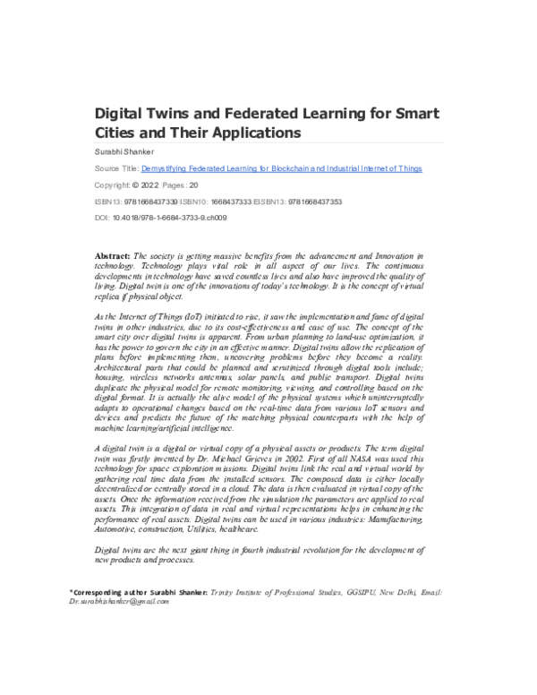 (PDF) Digital Twins and Federated Learning for Smart Cities and Their ...