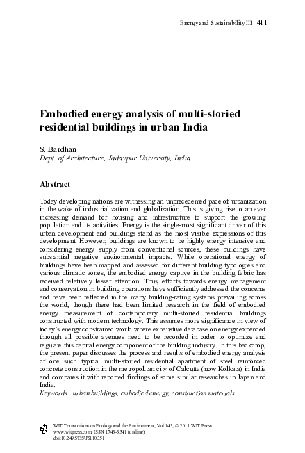 (PDF) Embodied energy analysis of multi-storied residential buildings in urban India