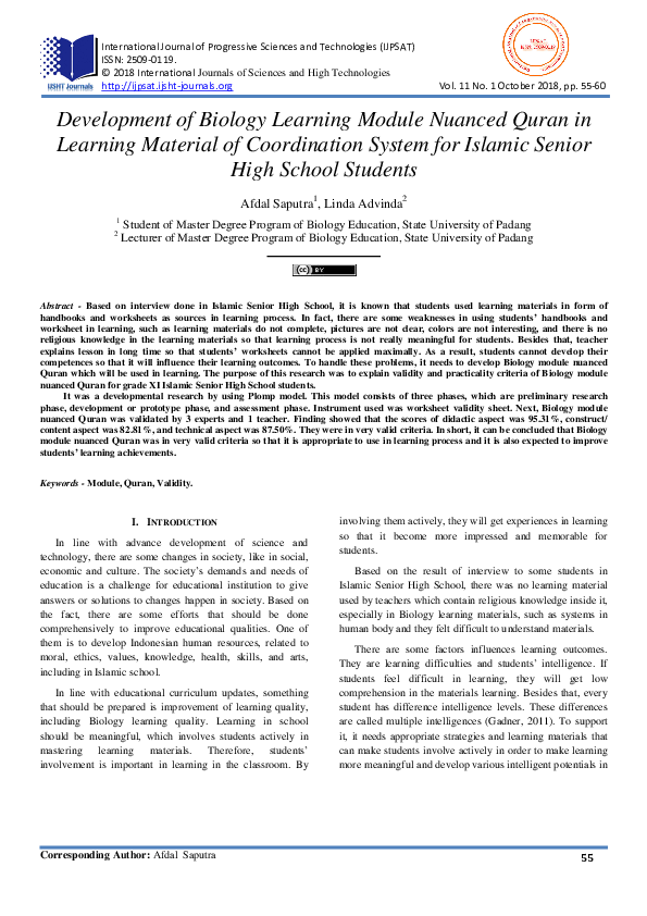 (PDF) Development of Biology Learning Module Nuanced Quran in Learning ...