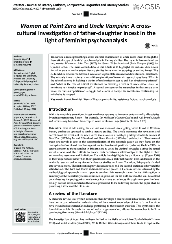 (PDF) Woman at Point Zero and Uncle Vampire: A cross-cultural ...