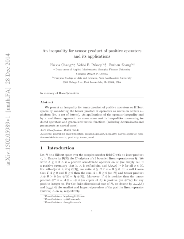 (PDF) FA ] 2 8 D ec 2 01 4 An inequality for tensor product of positive operators and its ...