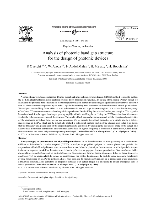 (PDF) Analysis of photonic band gap structure for the design of photonic devices
