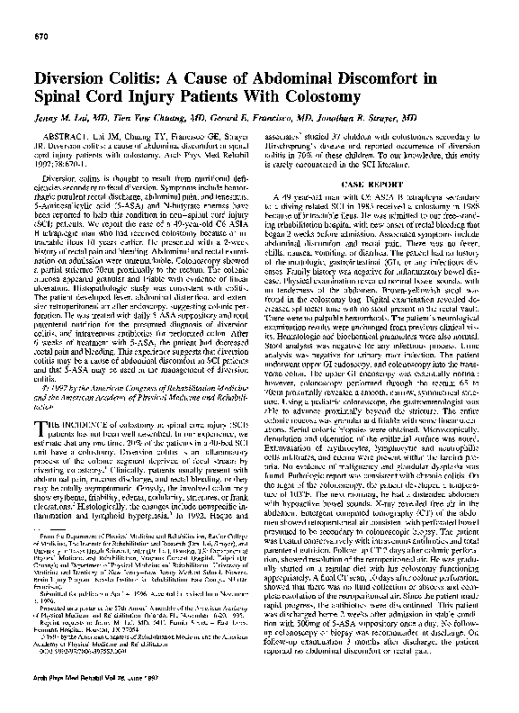 (PDF) Diversion colitis: A cause of abdominal discomfort in spinal cord ...