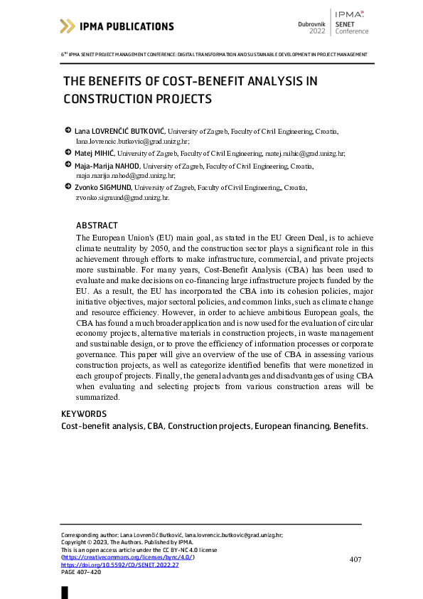 (PDF) The Benefits of Cost-Benefit Analysis in Construction Projects