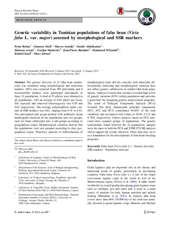 (PDF) Genetic variabilitly in Tunisian populations of faba bean (Vicia faba L. var. major ...