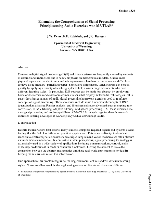 Pdf Reinforcing The Understanding Of Signal Processing Concepts Using Audio Exercises