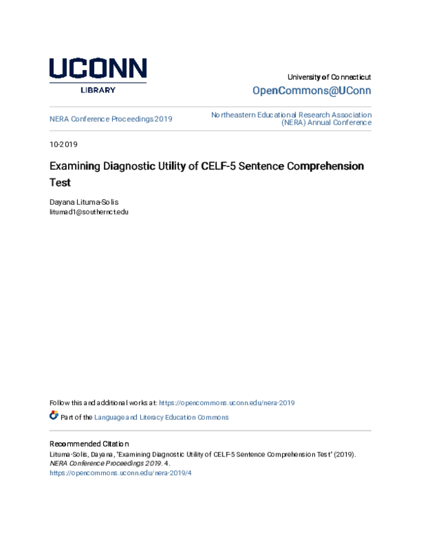(PDF) Examining Diagnostic Utility of CELF-5 Sentence Comprehension Test