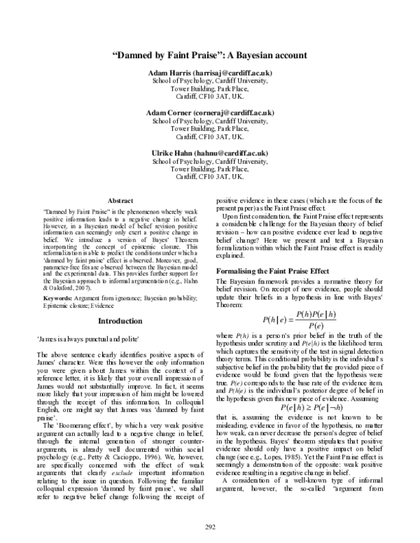 (PDF) Damned by Faint Praise": A Bayesian Account