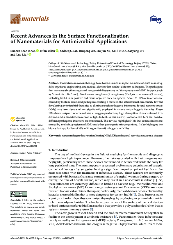 (PDF) Recent Advances in the Surface Functionalization of Nanomaterials for Antimicrobial ...
