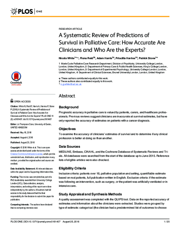 (PDF) A Systematic Review of Predictions of Survival in Palliative Care ...
