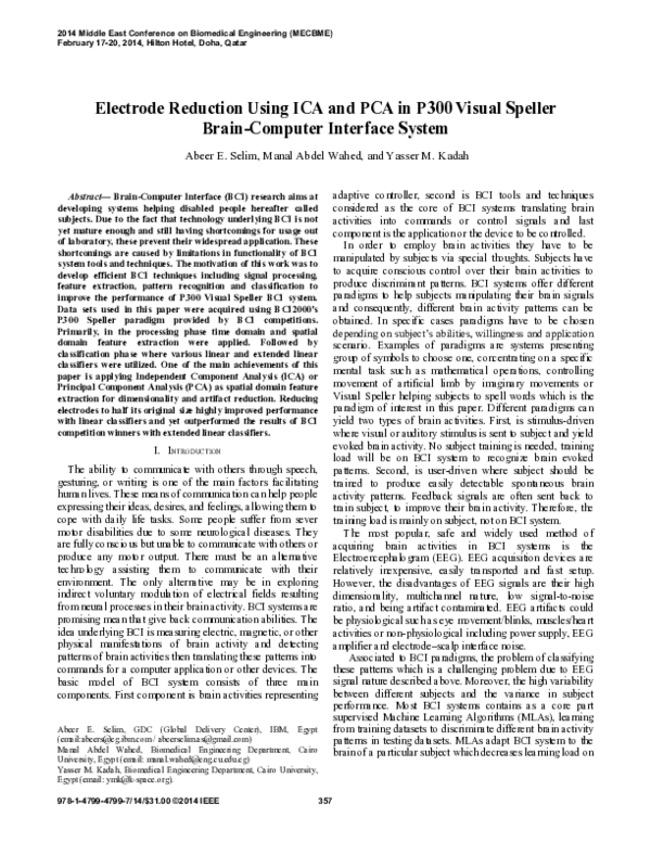 (PDF) Electrode reduction using ICA and PCA in P300 Visual Speller Brain-Computer Interface ...