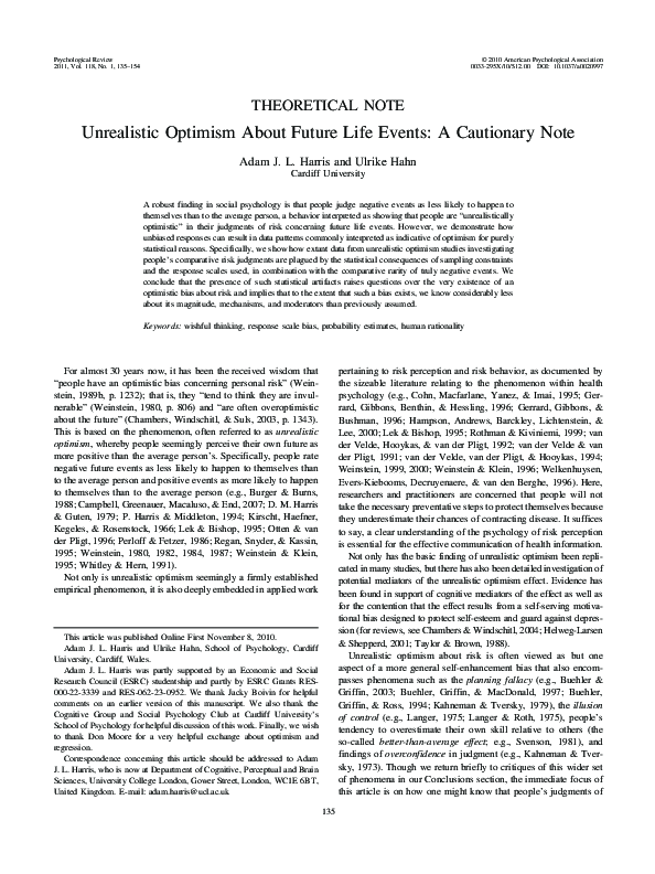 (PDF) Unrealistic optimism about future life events