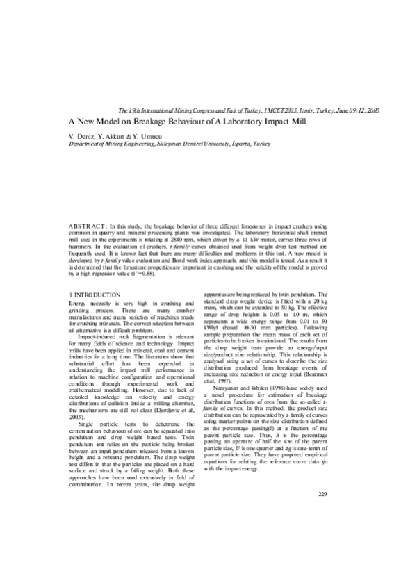 (PDF) A New Model on Breakage Behaviour of A Laboratory Impact Mill