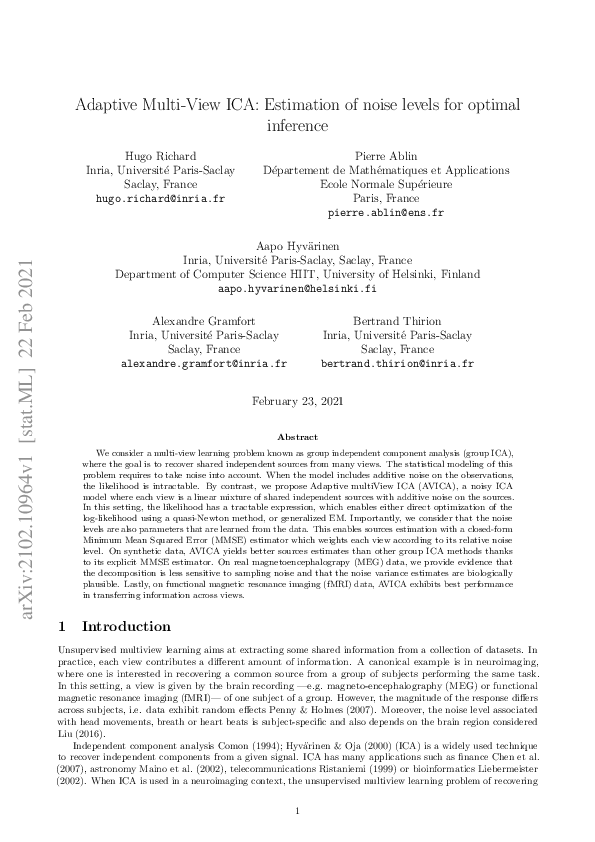 (PDF) Adaptive Multi-View ICA: Estimation of noise levels for optimal ...