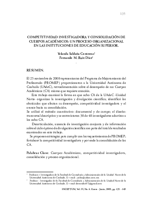 (PDF) COMPETITIVIDAD INVESTIGADORA Y CONSOLIDACIÓN DE CUERPOS ACADÉMICOS: UN PROCESO ...