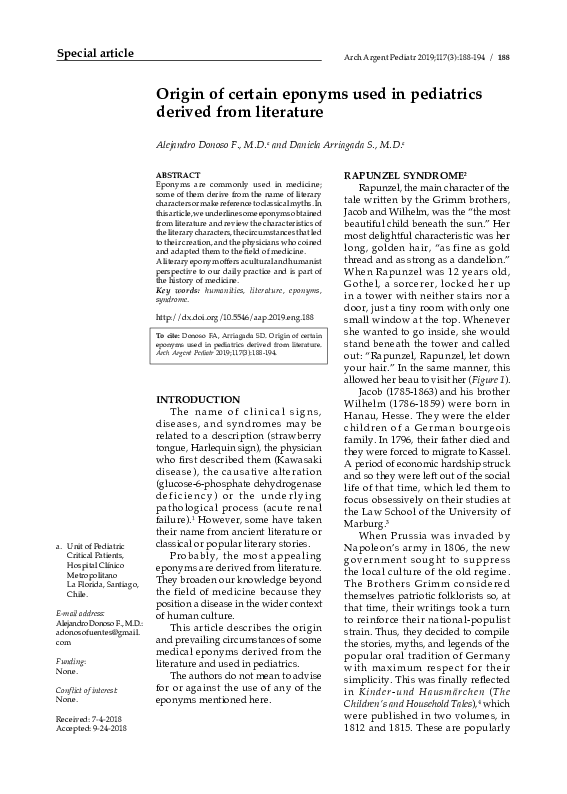 (PDF) Origin of certain eponyms used in pediatrics derived from literature