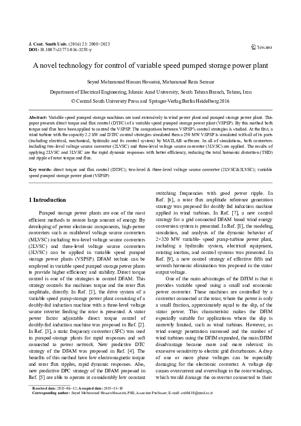 (PDF) A novel technology for control of variable speed pumped storage ...