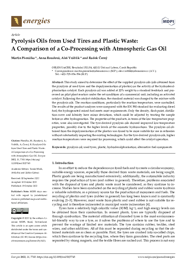 (PDF) Pyrolysis Oils from Used Tires and Plastic Waste: A Comparison of ...