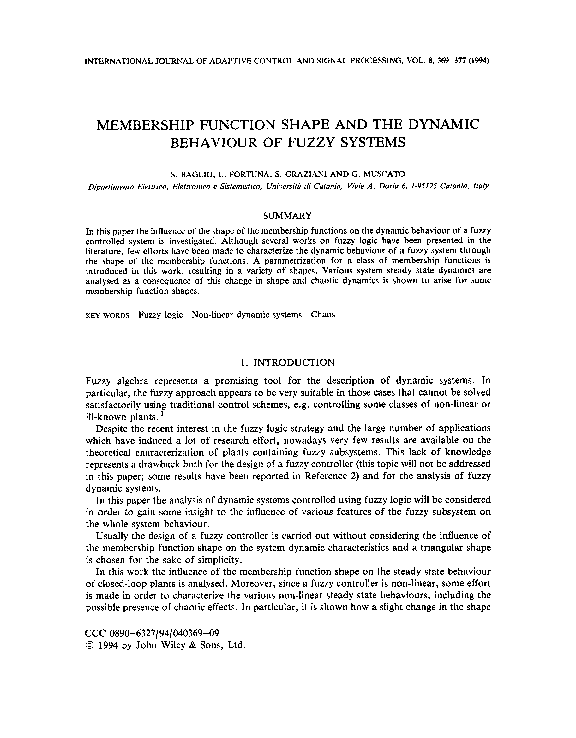(PDF) Membership function shape and the dynamic behaviour of fuzzy systems