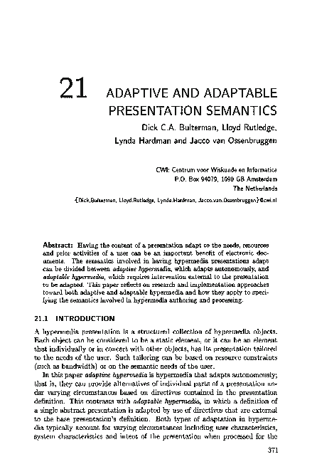 (PDF) Adaptive and Adaptable Presentation Semantics