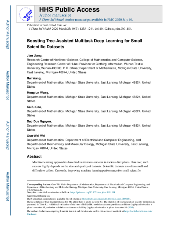 (PDF) Boosting Tree-Assisted Multitask Deep Learning for Small Scientific Datasets