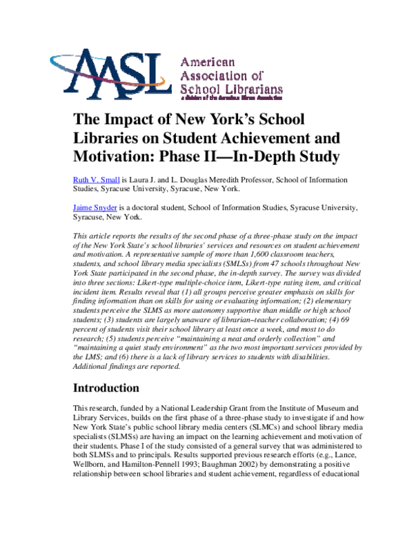 (PDF) The impact of New York's school libraries on student achievement ...