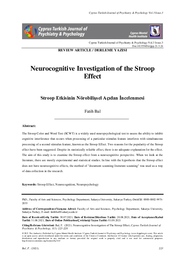 (PDF) Neurocognitive Investigation of the Stroop Effect