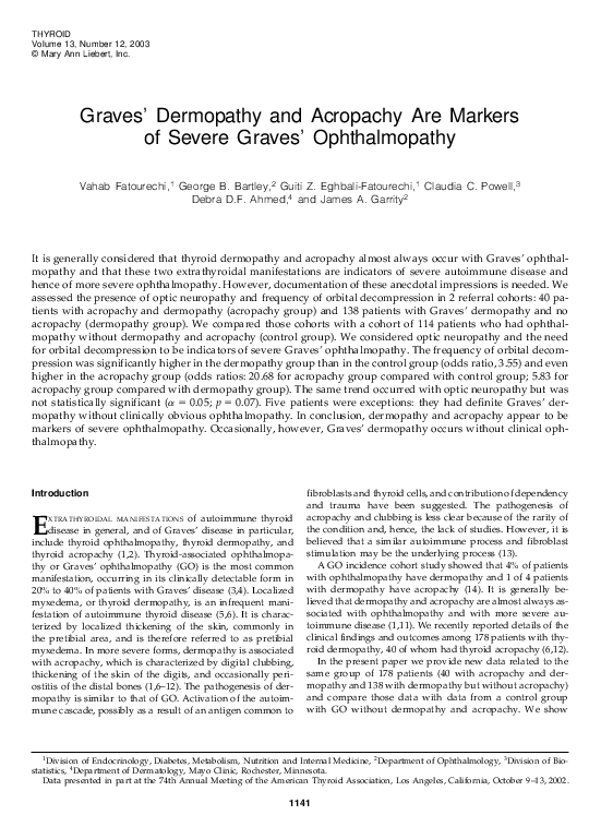 (PDF) Graves' Dermopathy and Acropachy Are Markers of Severe Graves ...