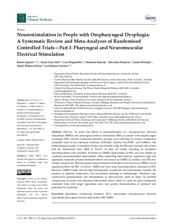 (PDF) Neurostimulation in People with Oropharyngeal Dysphagia: A Systematic Review and Meta ...