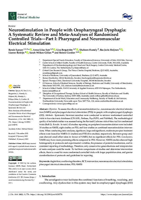 (PDF) Neurostimulation in People with Oropharyngeal Dysphagia: A Systematic Review and Meta ...