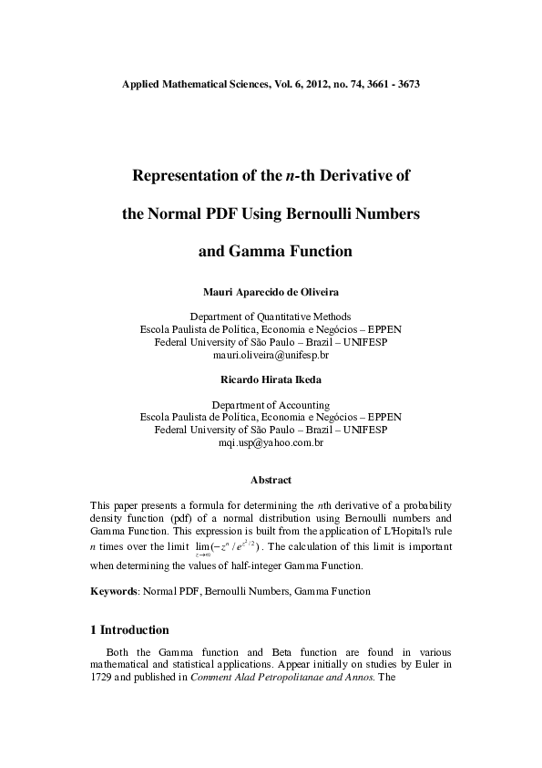 (PDF) Representation of the n-th Derivative of the Normal PDF Using ...