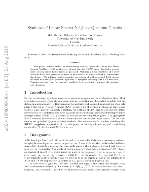 (PDF) Synthesis of Linear Nearest Neighbor Quantum Circuits