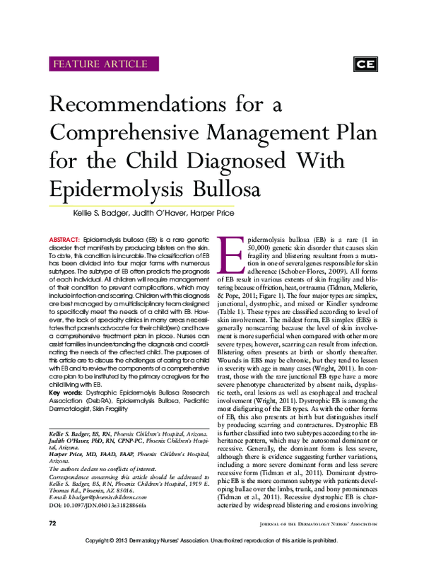 (PDF) Recommendations for a Comprehensive Management Plan for the Child ...