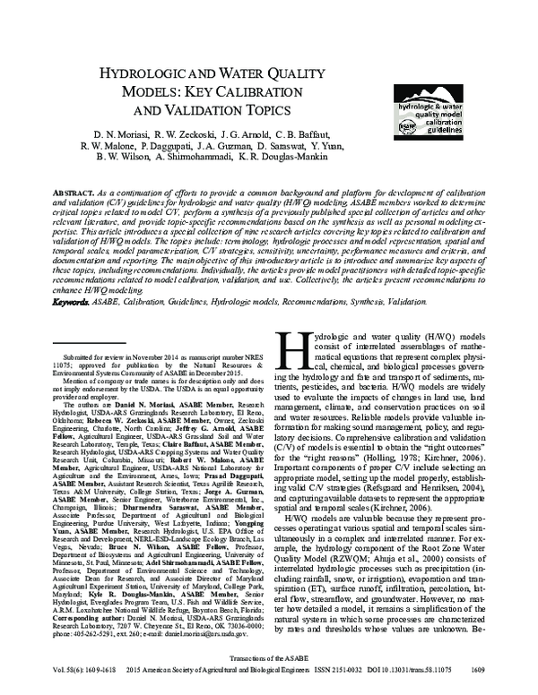 (PDF) Hydrologic and Water Quality Models: Key Calibration and Validation Topics