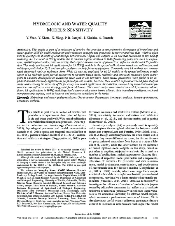 (PDF) Hydrologic and Water Quality Models: Sensitivity