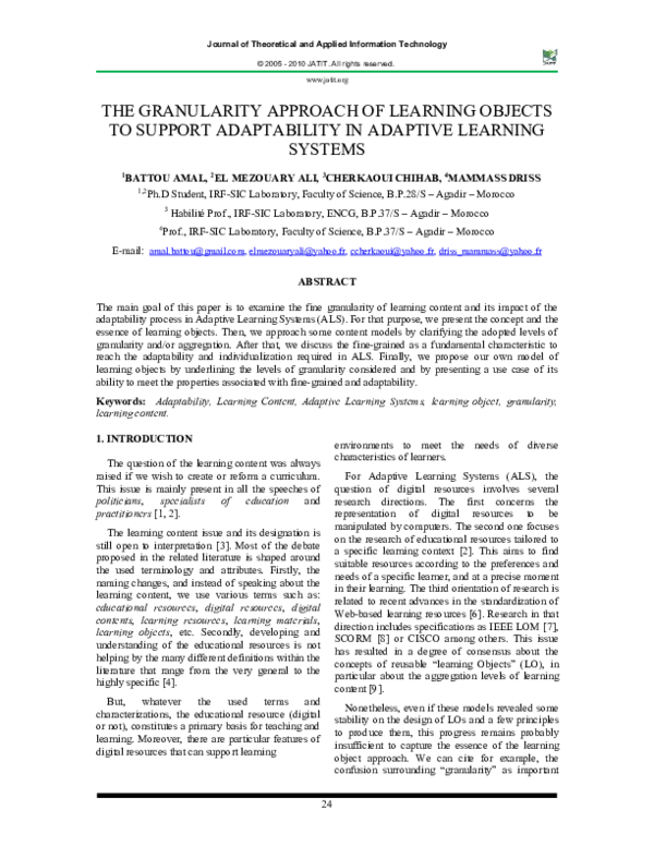 (PDF) The Granularity Approach of Learning Objects to Support Adaptability in Adaptive Learning ...