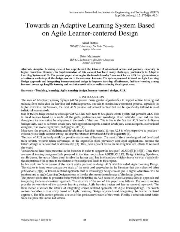 (PDF) Towards an Adaptive Learning System Based on Agile Learner ...