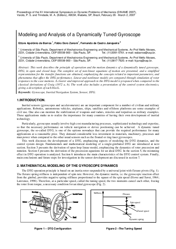(PDF) Modeling and Analysis of a Dynamically Tuned Gyroscope