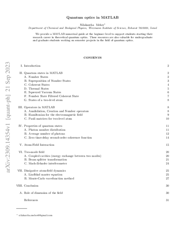 (PDF) Quantum optics in MATLAB