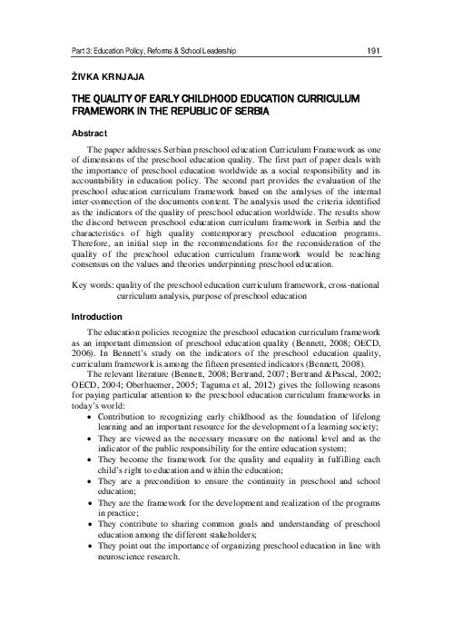 (PDF) The Quality of Early Childhood Education Curriculum Framework in ...