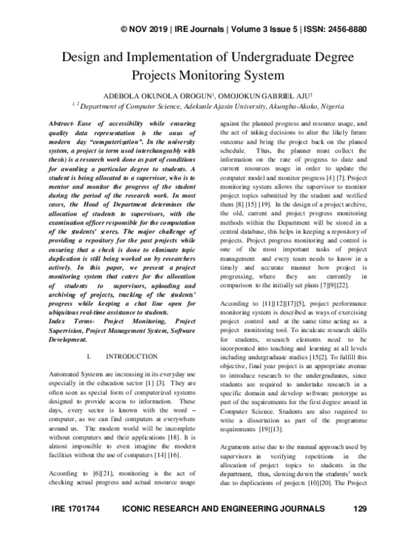 (PDF) Design And Implementation Of Undergraduate Degree Projects ...